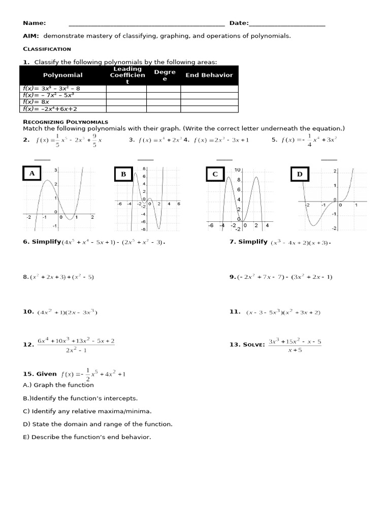 Activity On Polynomial Funtions | PDF