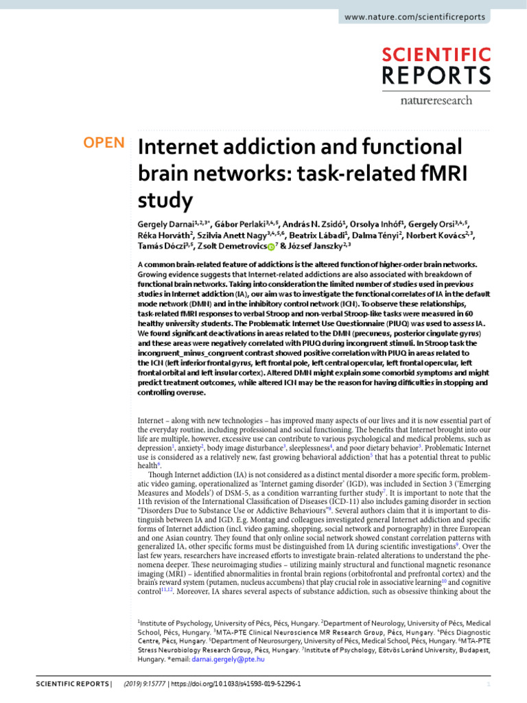 Internet Addiction and Functional Brain Networks Task-Related FMRI ...
