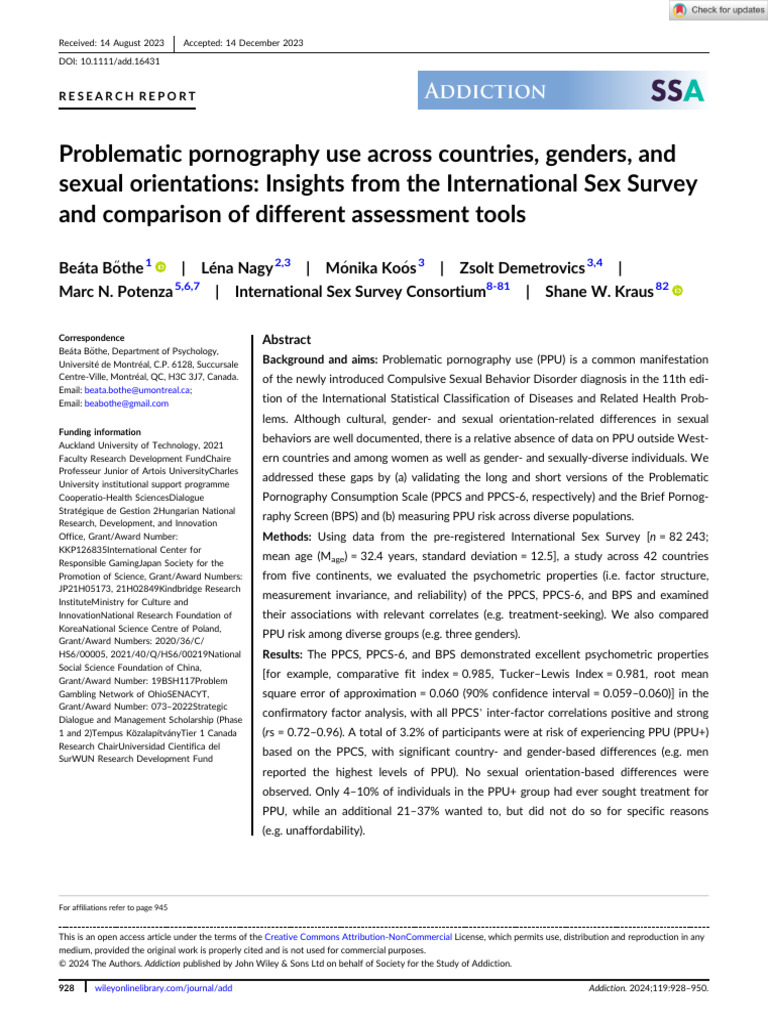 Problematic Pornography Use Across Countries Genders And Sexual 9986