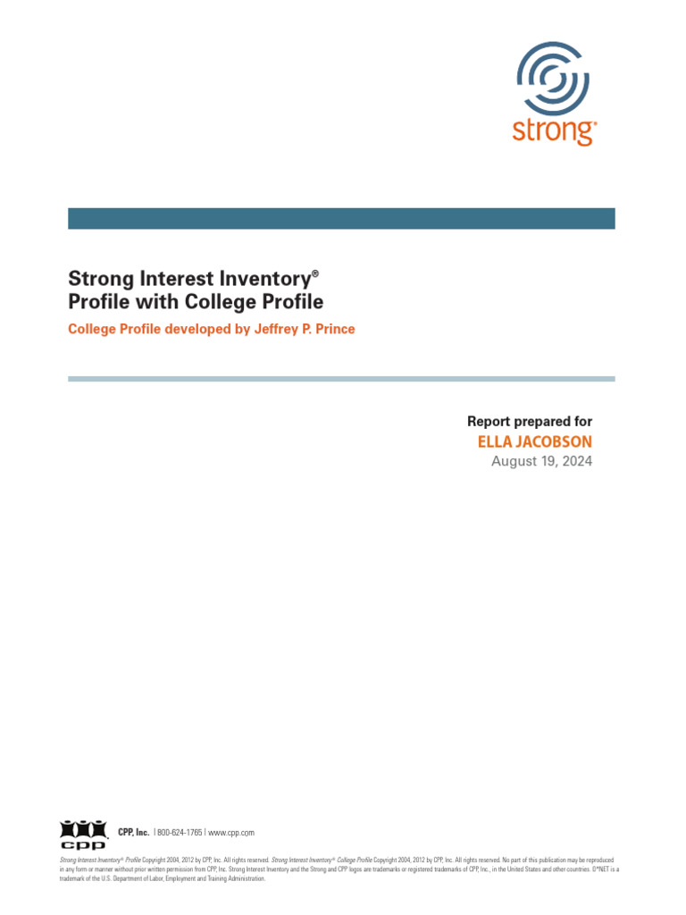 Strong Interest Inventory Profile With College Profile | PDF
