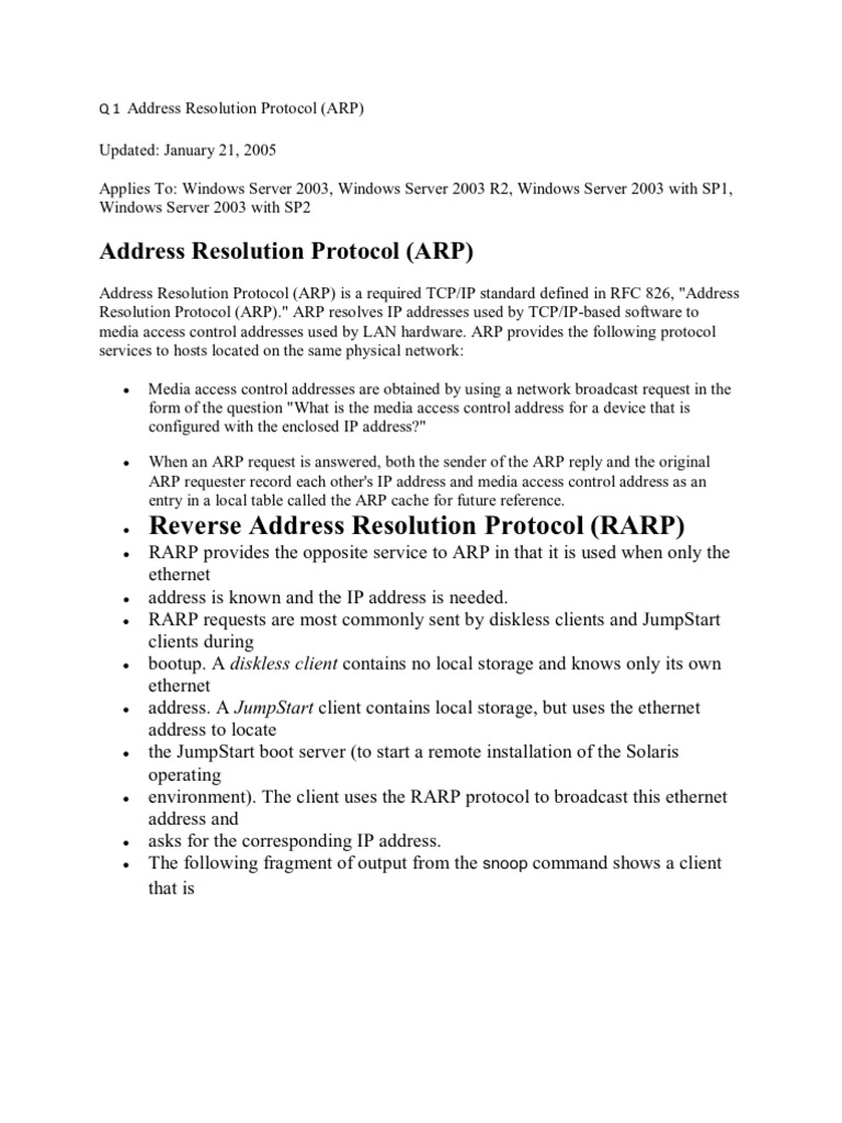 Reverse Address Resolution Protocol (RARP) | PDF | Computer Network ...