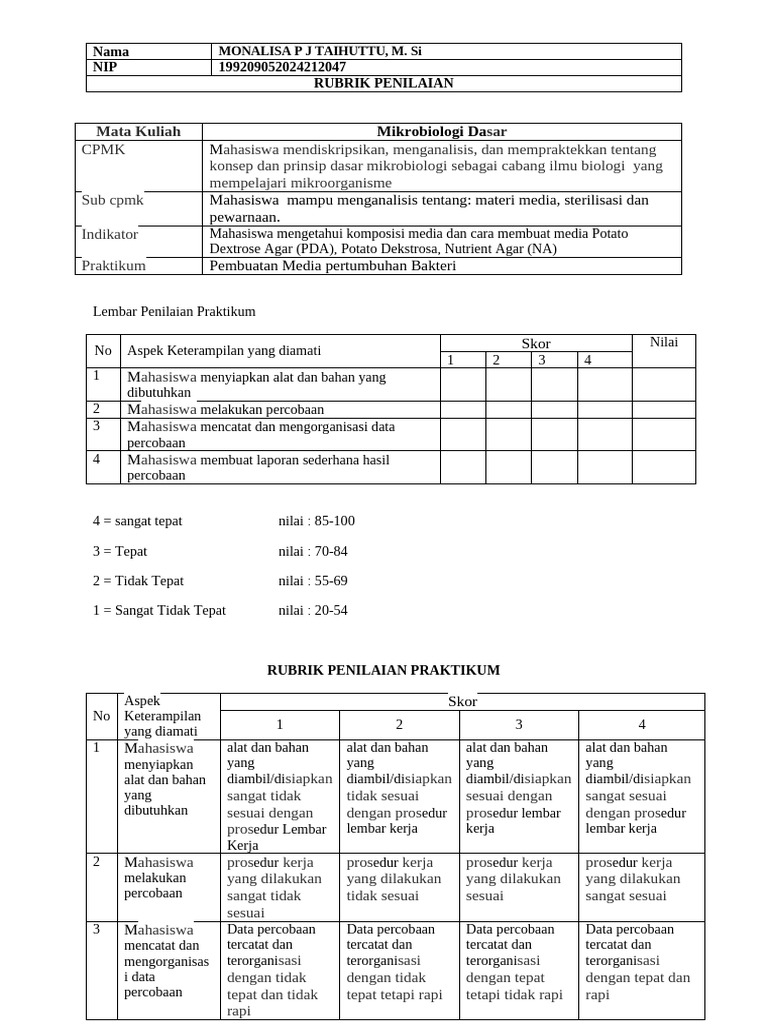Rubrik Penilaian | PDF