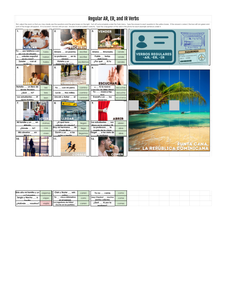 Pasaporte - Regular AR ER IR Verbs - Sheet1 | PDF