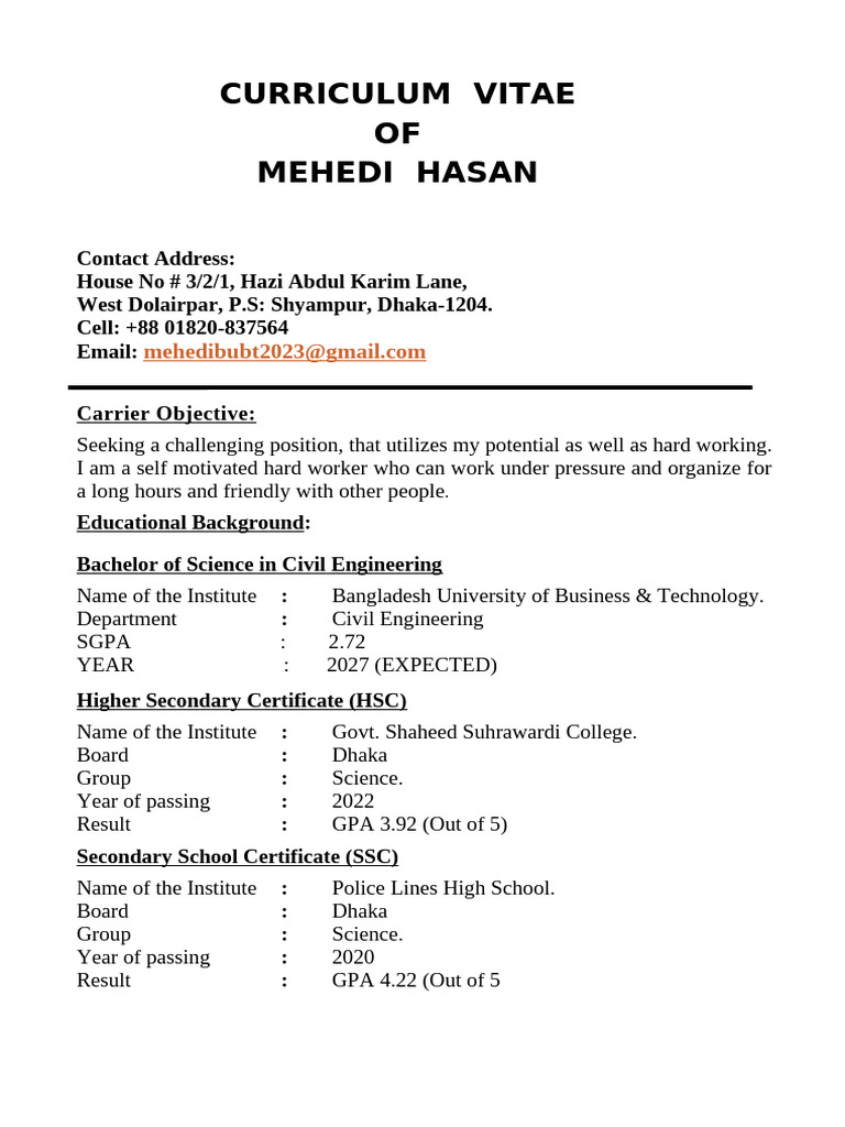 CV of Mehedi Hasan | PDF