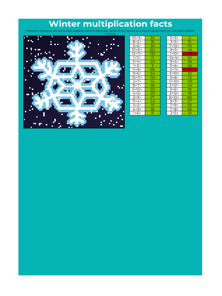 Winter Multiplication Facts - Christmas Multiplication 1 | PDF