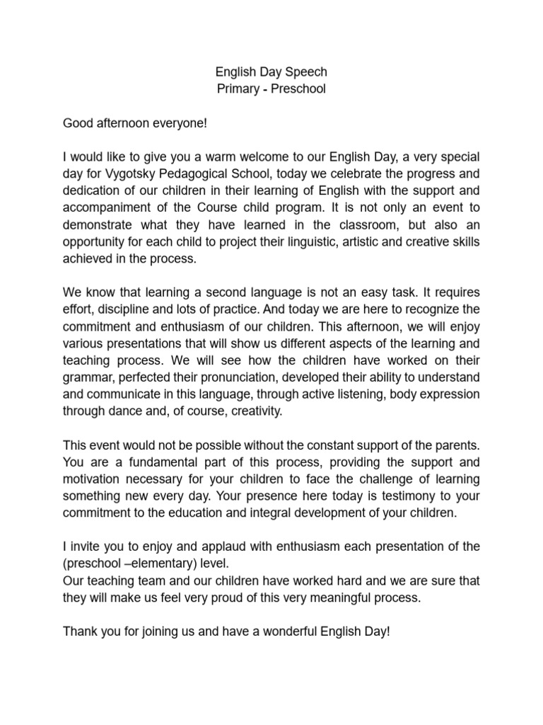 English Day Speech | PDF