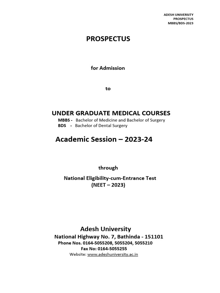 Prospectus: Academic Session - 2023-24 | PDF