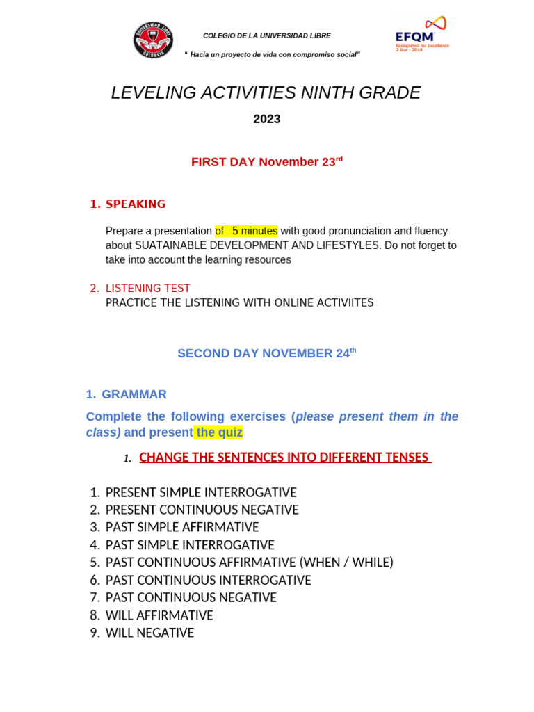 Leveling Activities Ninth Grade | PDF | Linguistics | Foreign Language ...