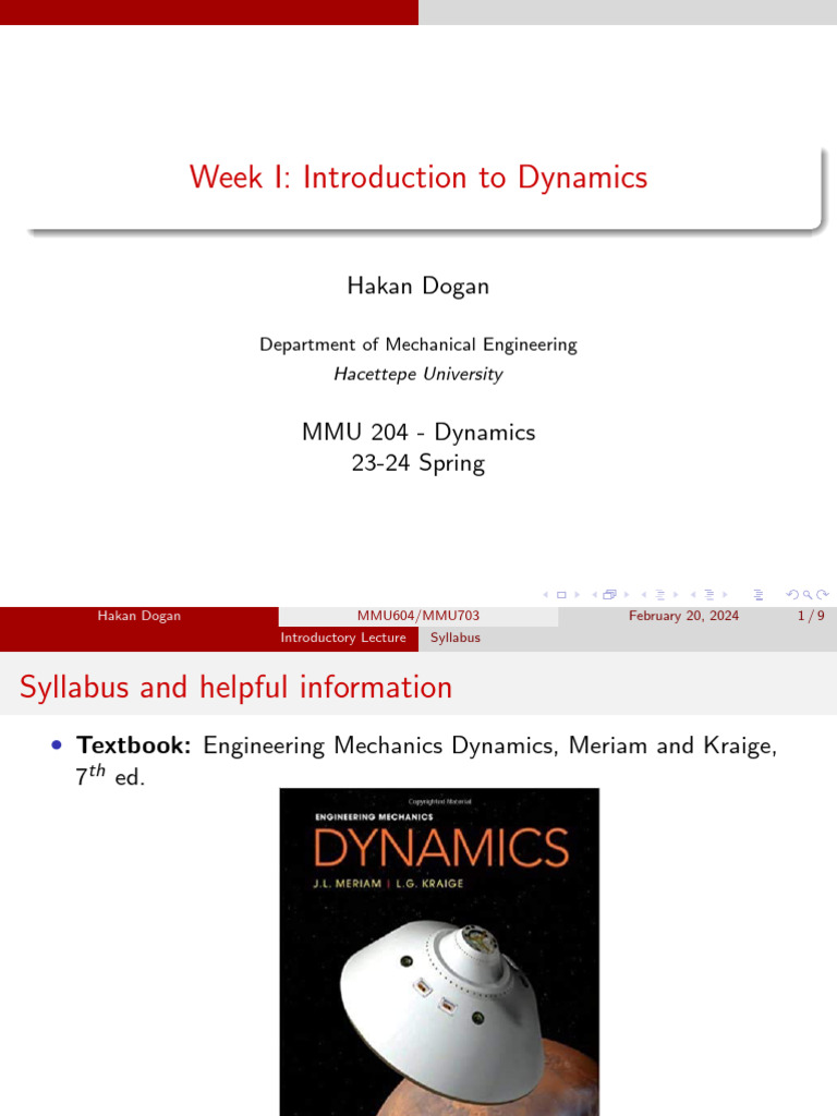 Week I: Introduction To Dynamics: Hakan Dogan | PDF