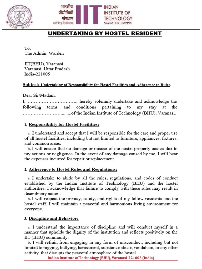 Hostel Undertaking Form | PDF