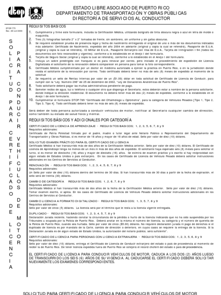Requisitos para obtener un certificado de licencia de conducir en ...