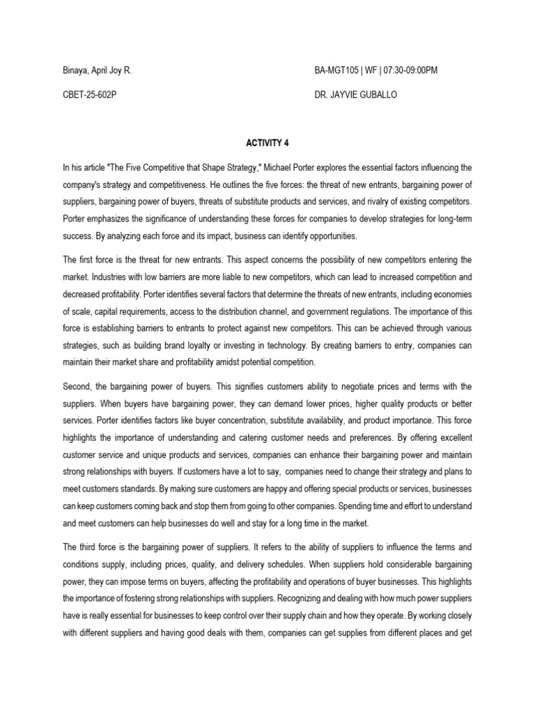 Binaya, April Joy R - Michael Porter | PDF