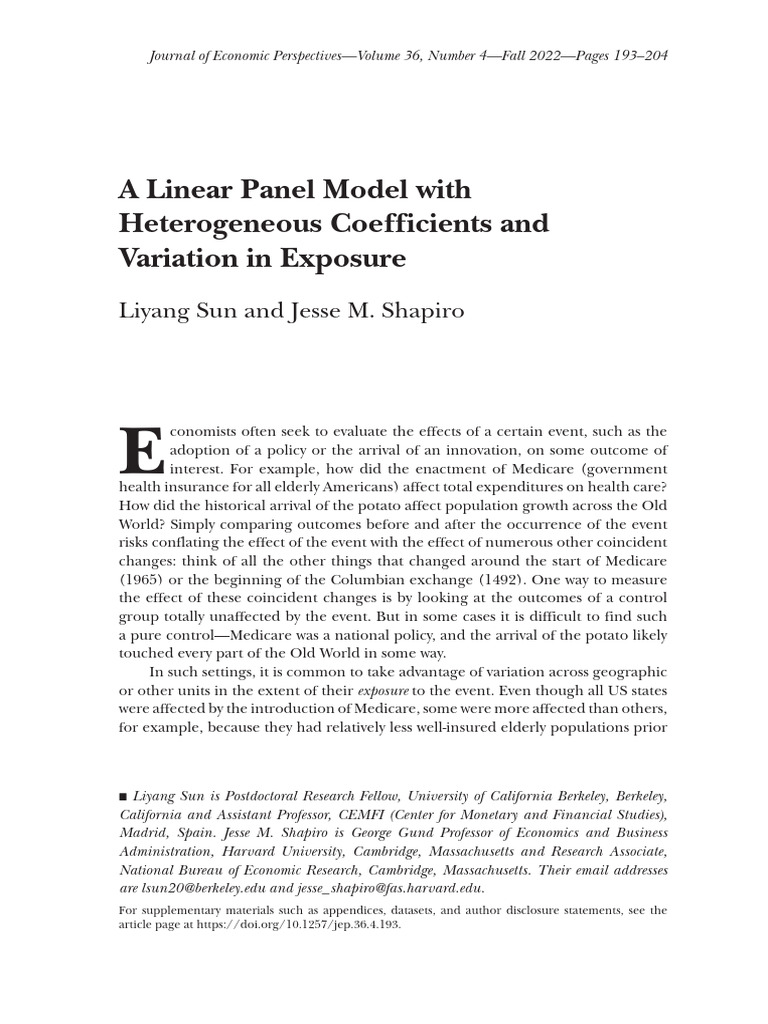 Sun & Shapiro 2022 - A Linear Panel Model With Heterogeneous ...