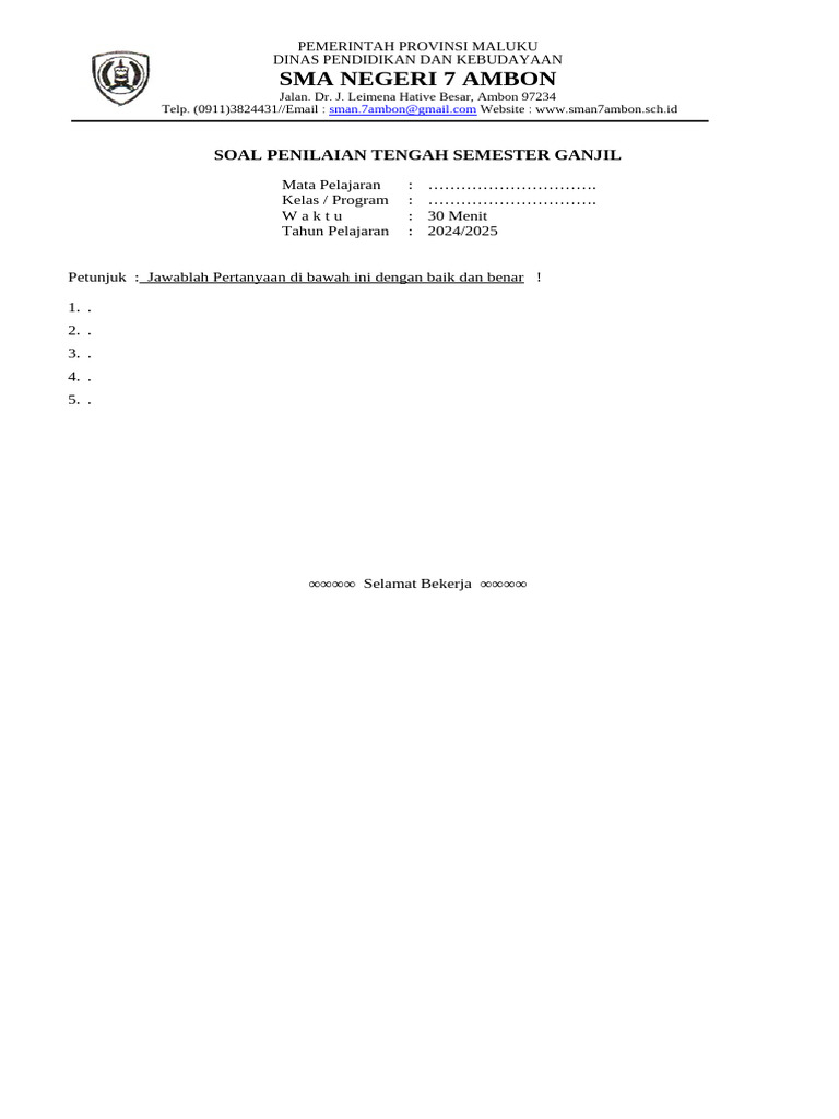 Contoh Format Soal Pts 2024 | PDF