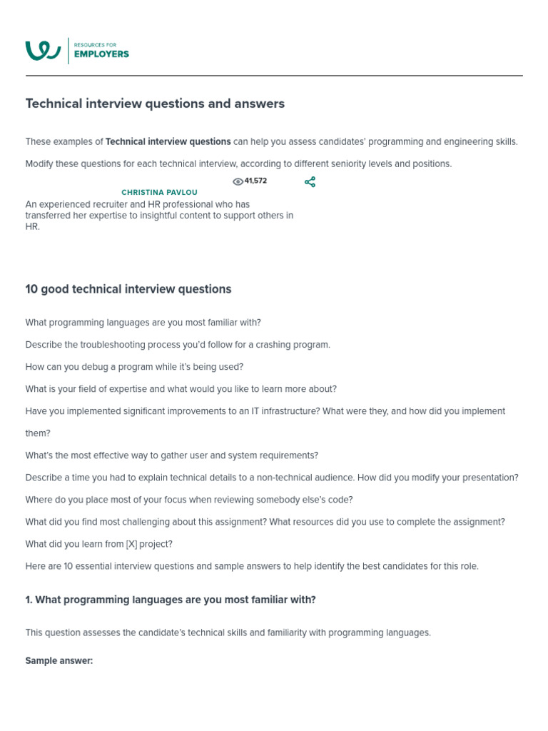 10+ Proven Technical Interview Questions (+answers) | PDF