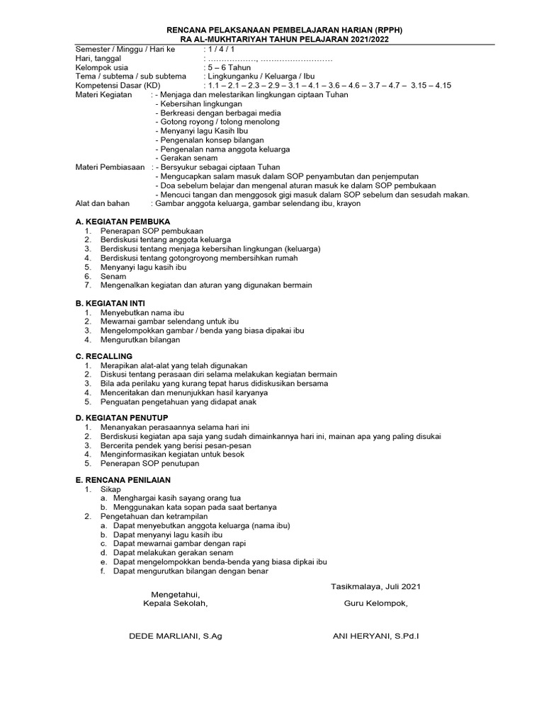RPPH TK-B SMT1 Minggu - 04 - Keluarga | PDF