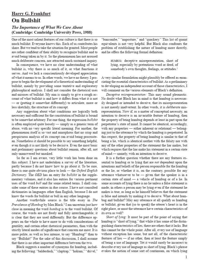 On Bullshit PDF | PDF