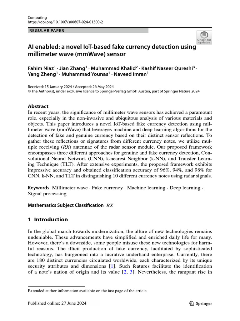 Ai Enabled: A Novel Iot Based Fake Currency Detection Using Millimeter ...