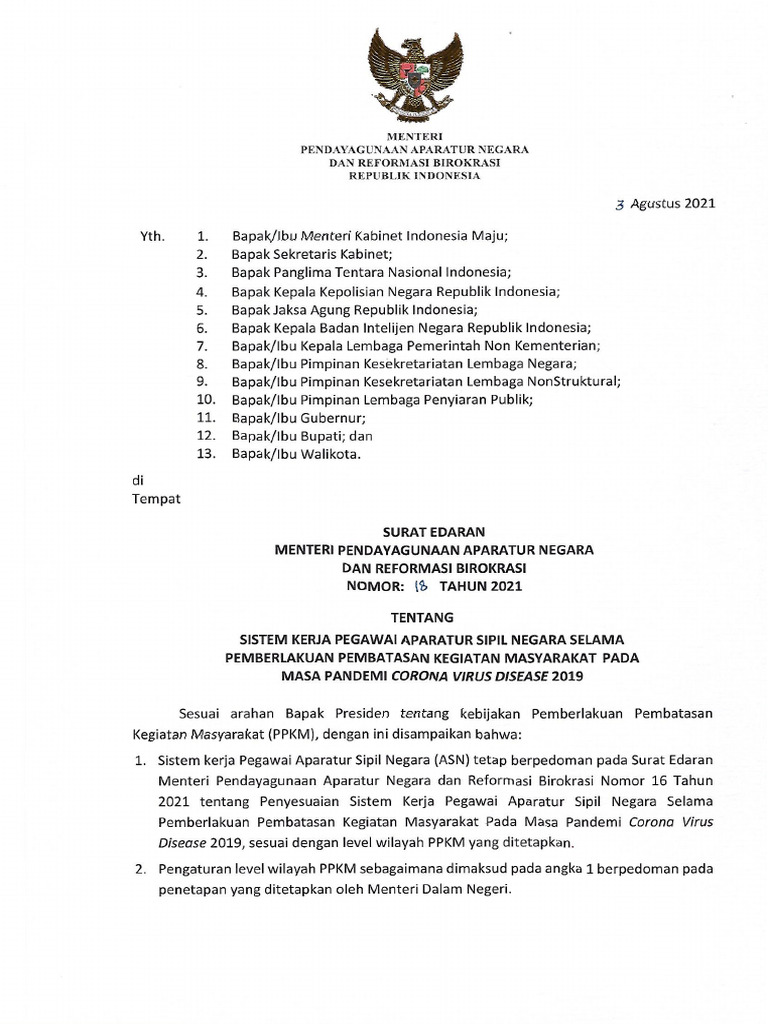 SE Menteri PAN-RB Nomor 18 Tahun 2021 | PDF | Pengelolaan Keuangan ...
