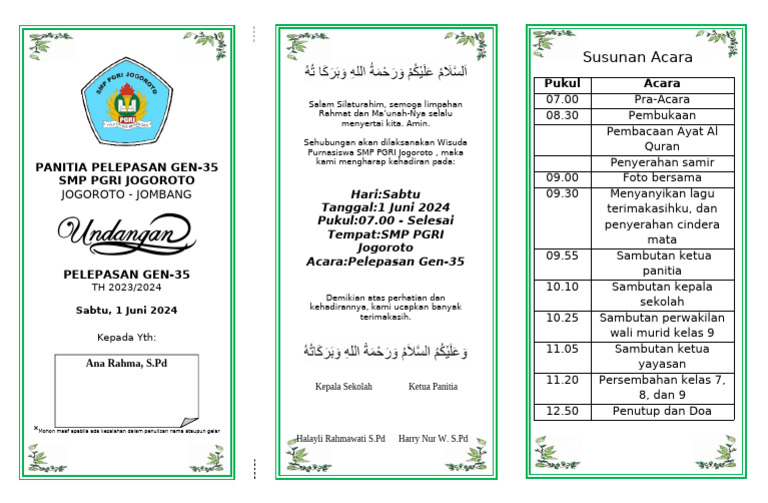 Undangan PURNA SISWA SMP PGRI | PDF