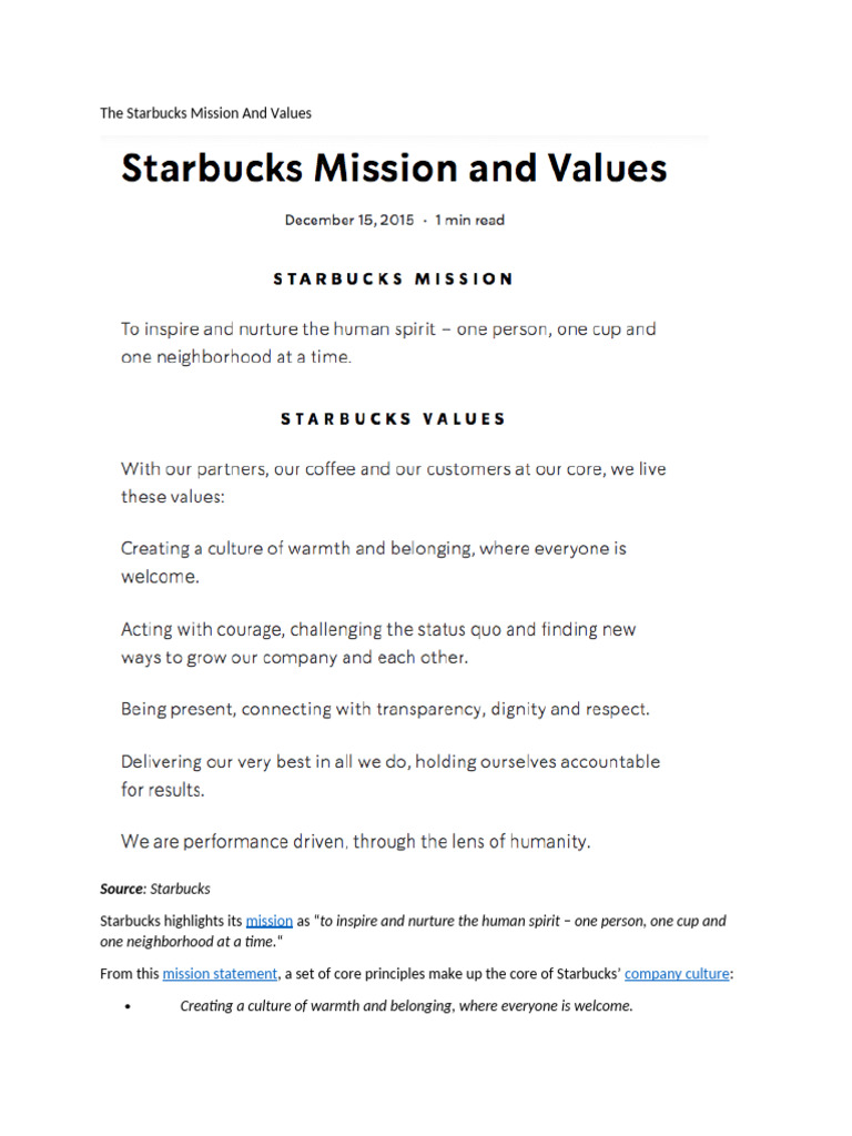 The Starbucks Mission and Values | PDF