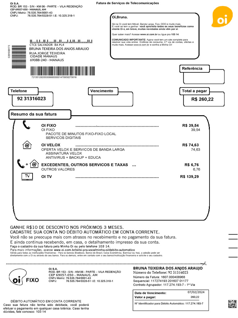 Conta Da Oi 2024 | PDF