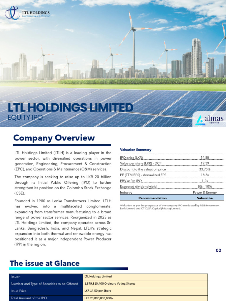 LTL Holdings Limited IPO | PDF | Equity (Finance) | Renewable Energy