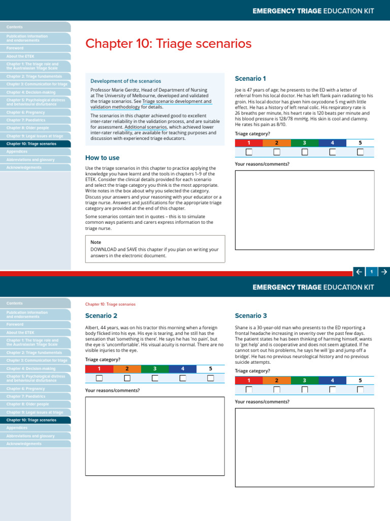 Emergency Triage Education Kit - Chapter 10 - Triage Scenarios | PDF