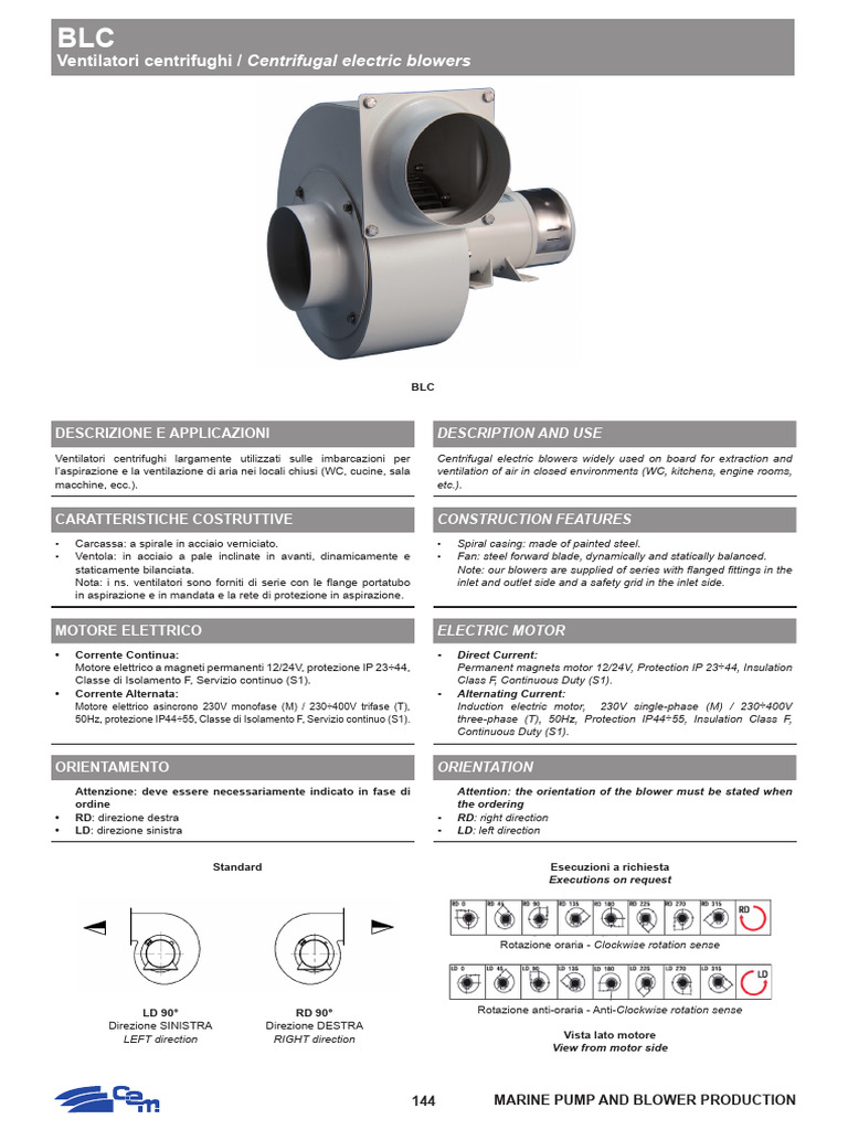 Centrifugal Electric Blowers: Ventilatori Centrifughi | PDF