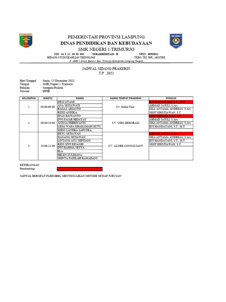Jadwal Sidang Dpib | PDF