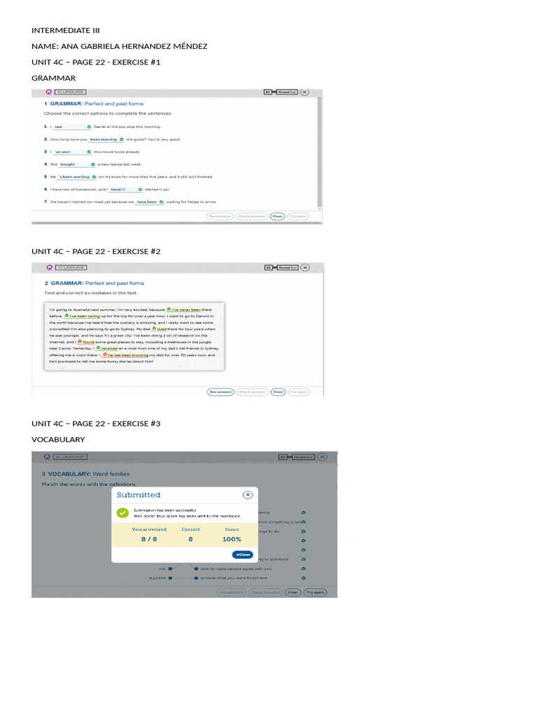 Unit4c - Classworkbook - Page 22 - Exercise 1, 2, 3 - Intermediate Iii - Richmond Platform | PDF