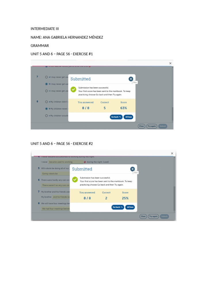 Unit6 - Homework - Pages 56, 57 - Grammar 1, 2, 3 - Vocabulary 1, 2, 3, 4 - Intermediate Iii ...