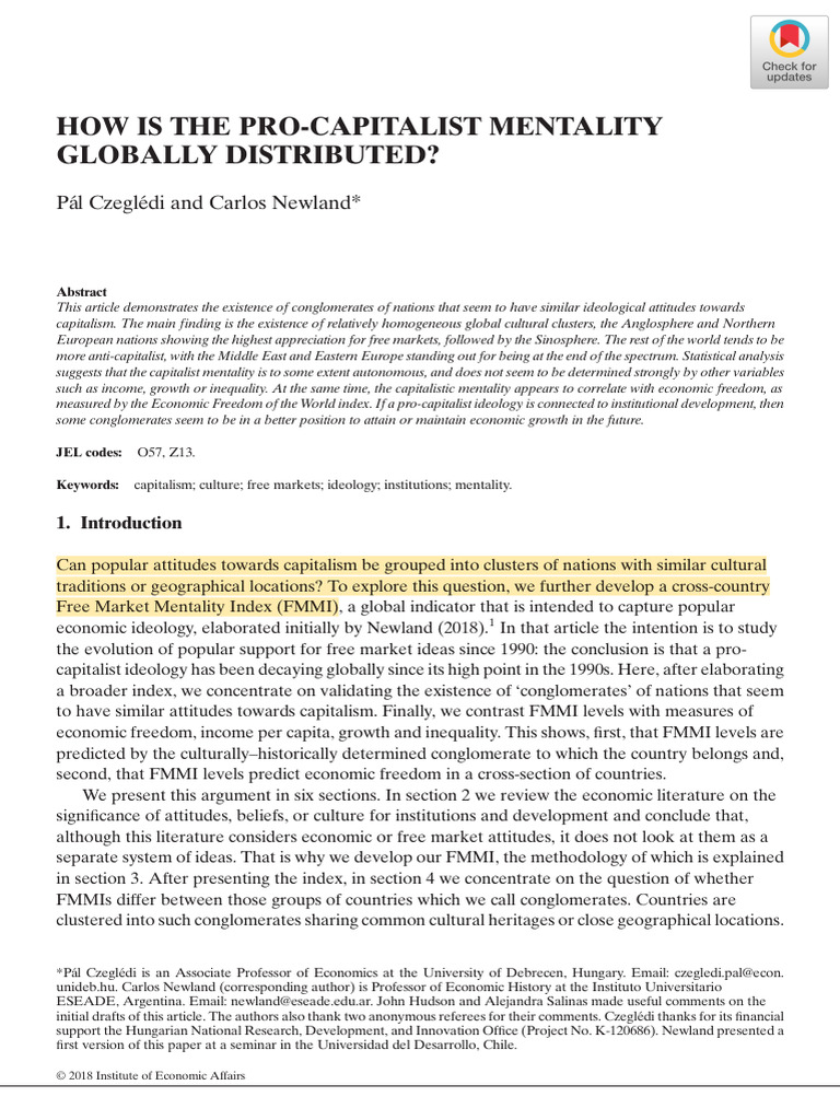 How Is Pro Capitalist Mentality Globally Distributed - Newland | PDF