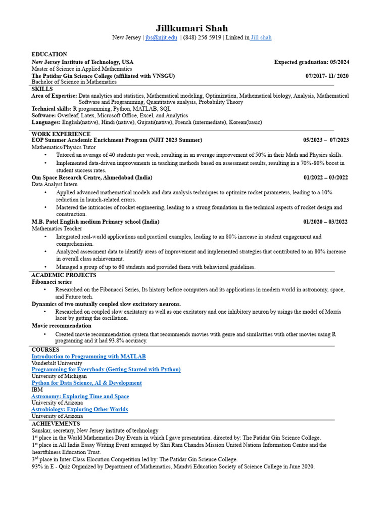 Jill Shah Resume | PDF