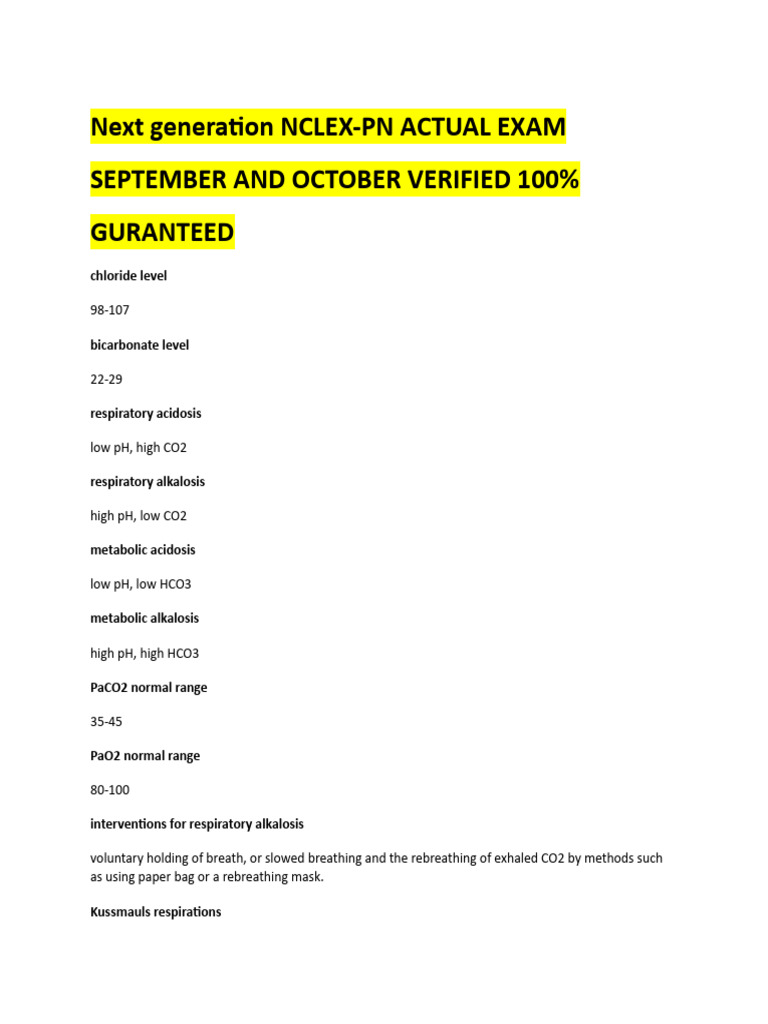 NCLEX-PN Exam: Key Lab Values & Interventions | PDF | Menstrual Cycle ...