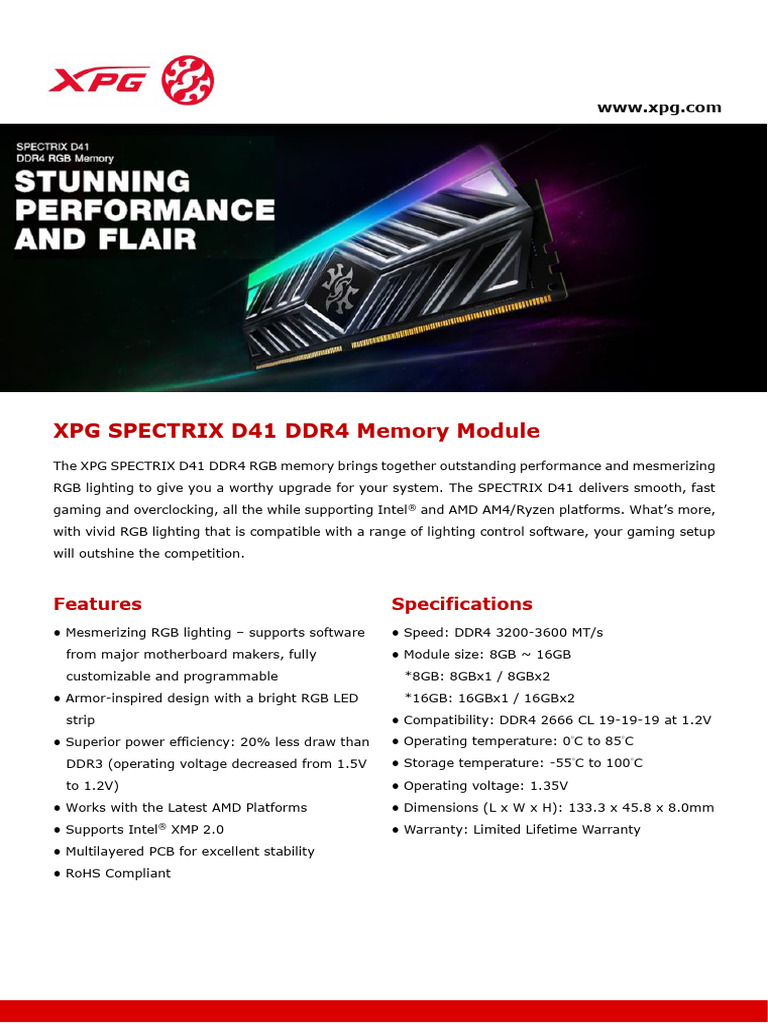 datasheet_xpg_spectrix_d41_ddr4_rgb_memory_v2 | PDF