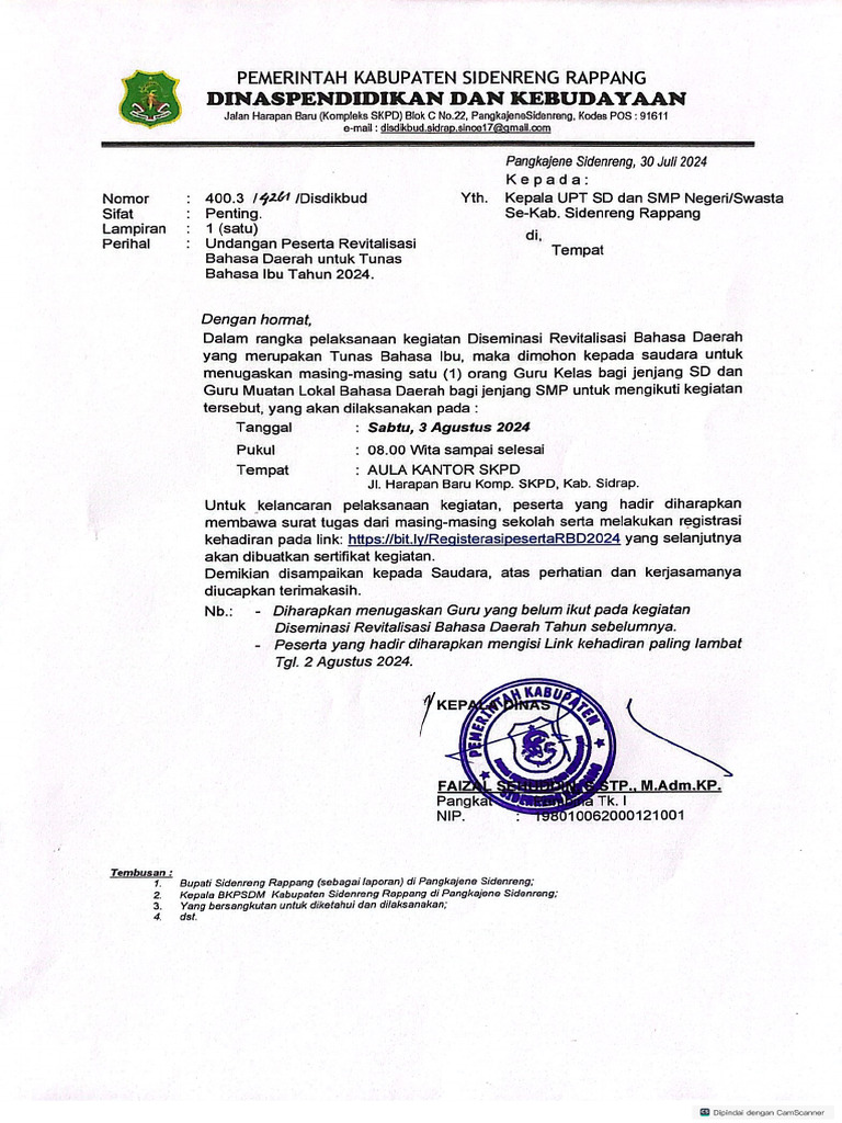 Surat Undangan Kegiatan Diseminasi Revit | PDF