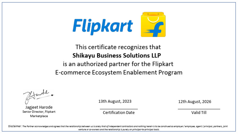Flipkart Certificate - SBS | PDF