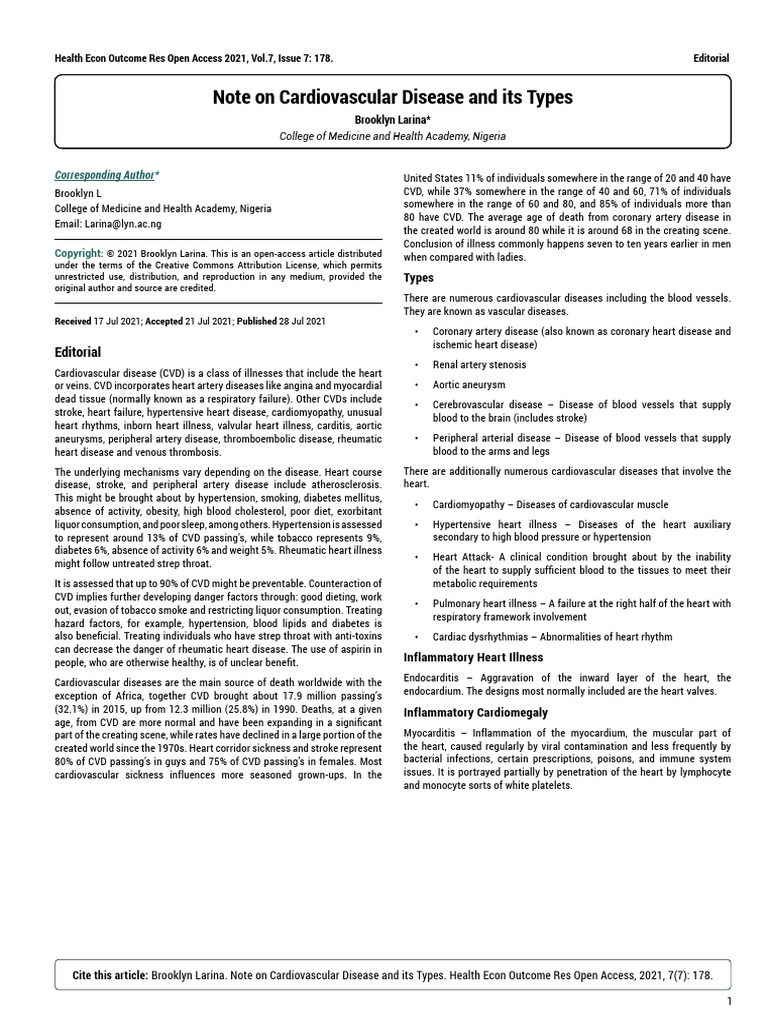 Note On Cardiovascular Disease and Its Types | PDF