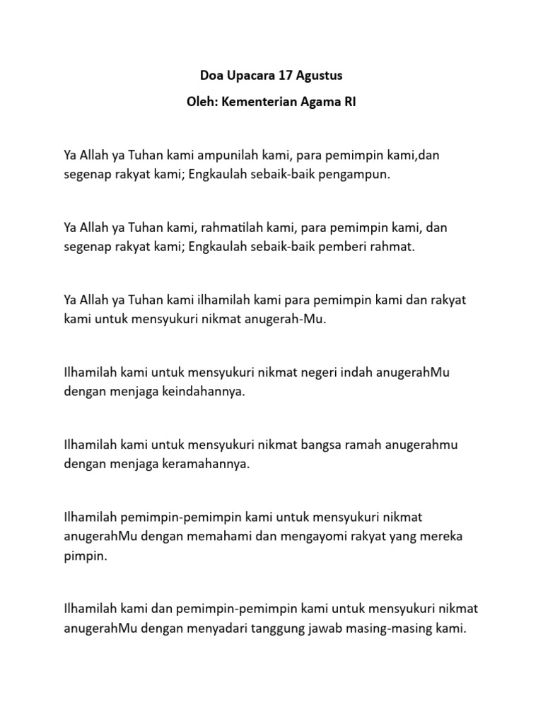 Doa Upacara 17 Agustus #1 | PDF | Politik | Kajian Bahasa Asing