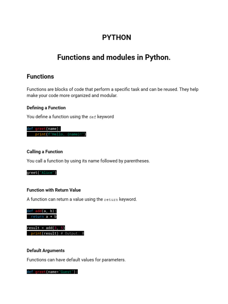 PYTHON Functions and Modules in Python. | PDF PYTHON Functions and Modules in Python. | PDF