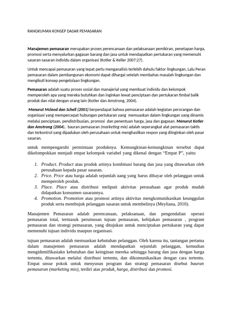 RANGKUMAN KONSEP DASAR PEMASARAN | PDF
