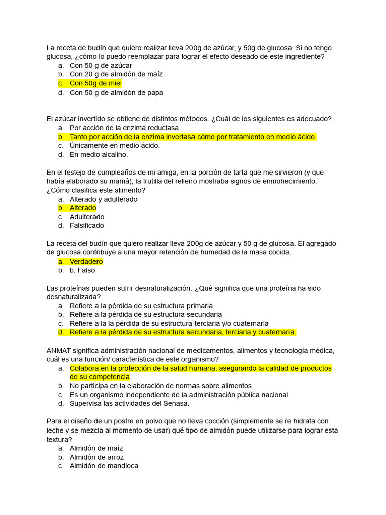 Compilado Preguntas Parcial 1 Bromatologia 2024 | PDF