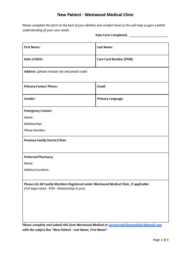 Westwood Medical New Patient - Last Name, First Name | PDF