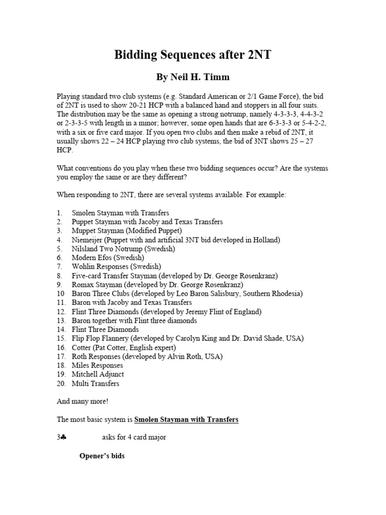 Bidding Strategies After 2NT | PDF | Contract Bridge | Sports & Recreation