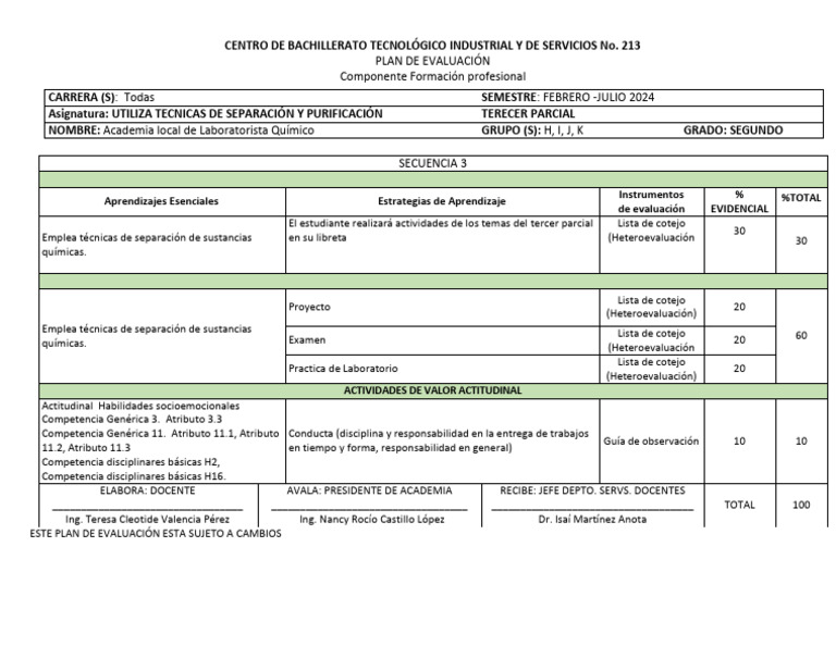 Plan de Eval 3 Separacion | PDF