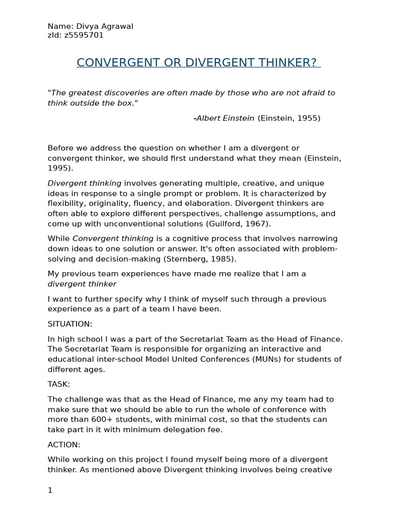 Convergent or Divergent Thinker | PDF | Behavioural Sciences | Cognition