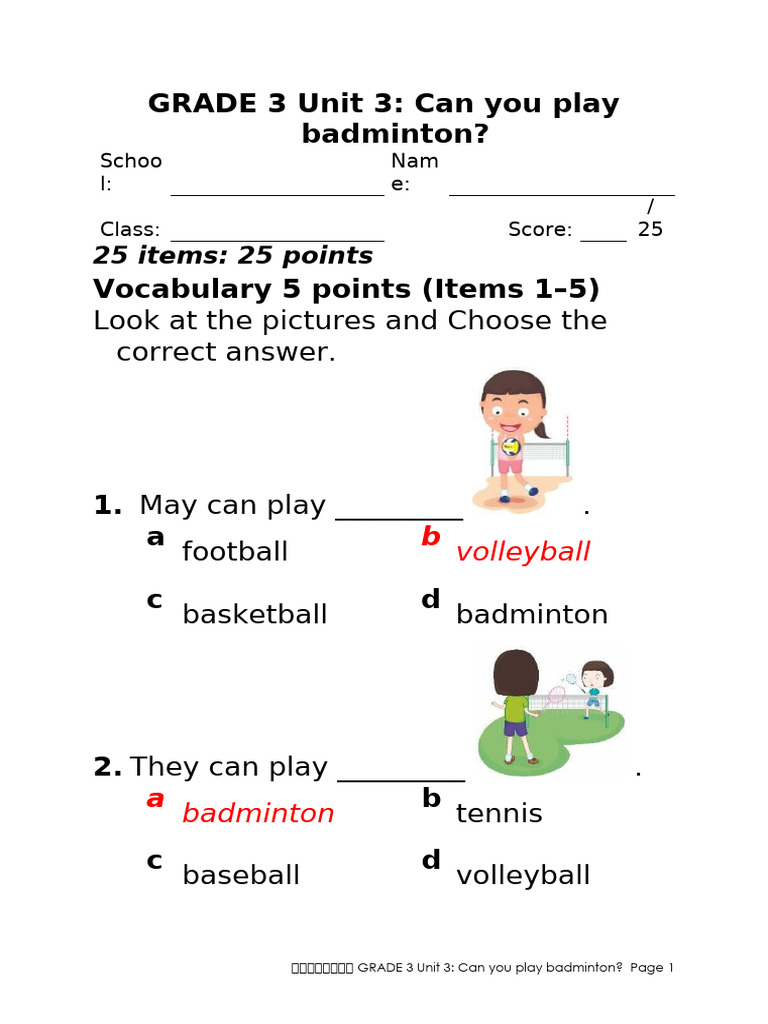 Unit 3 Can You Play Badminton | PDF