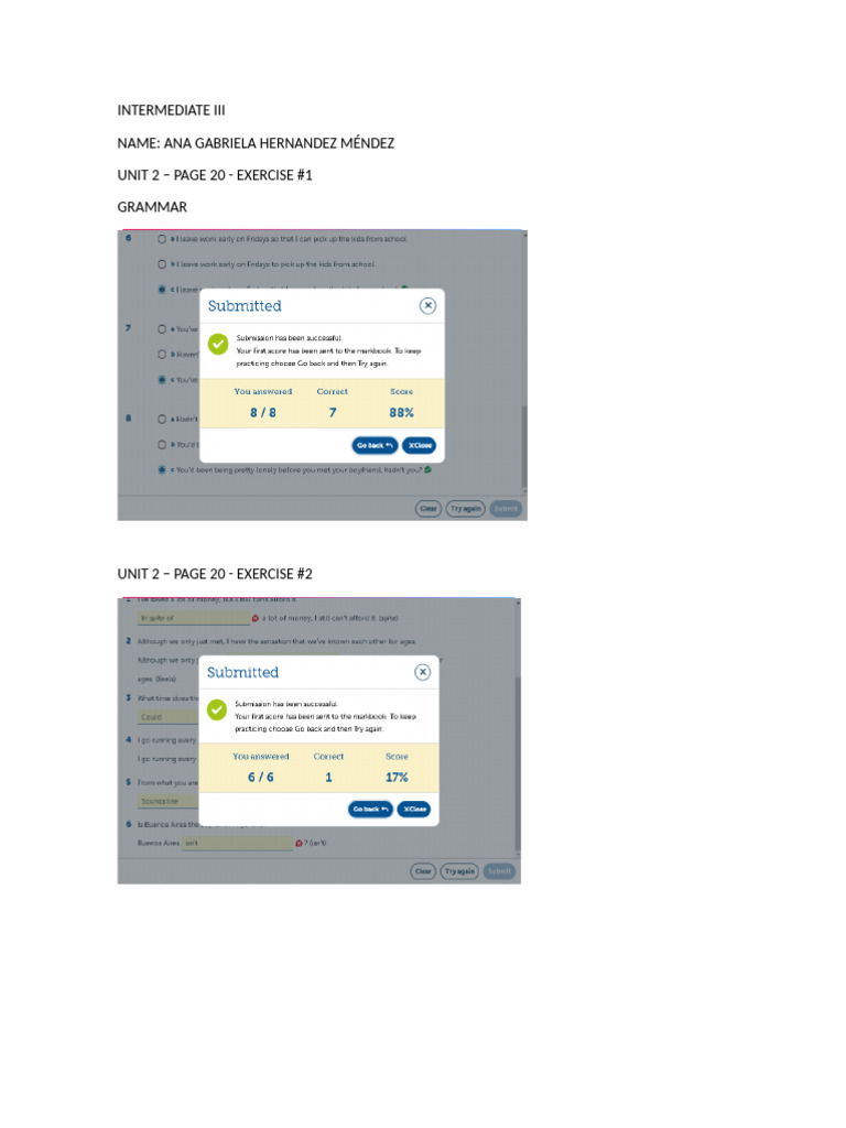 Unit2 - Homeworkworkbook - Pages 20.21 - Exercise 1, 2, 3, 4 - Intermediate Iii - Richmon ...