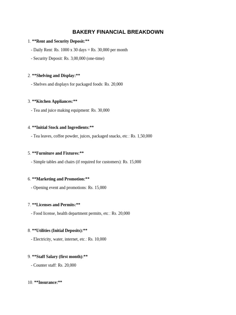Bakery Financial Breakdown | PDF